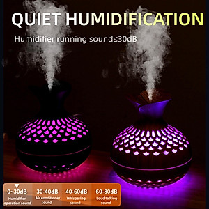 Colorful Cool Mini Humidifier, Flower Shape Humidifier,USB Personal Desktop Humidifier for Car, Office Room, Bedroom,etc. 2 Mist Modes, 7 colors,Super Quiet (Lightwood)