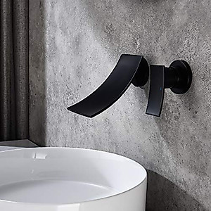 Widespread Waterfall Bathtub Mixer Taps Bath Shower Faucets Single Handle Two Holes Wall Mount Curve Spout Bathroom Sink Faucets Vessel Sink Vanity Faucets Lavatory Plumbing Fixtures (Matte Black)