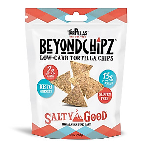 BeyondChipz Low Carb Tortilla Chips, Salty Good, Keto Friendly, Gluten Free, 5.3oz Bag, Pack of 4
