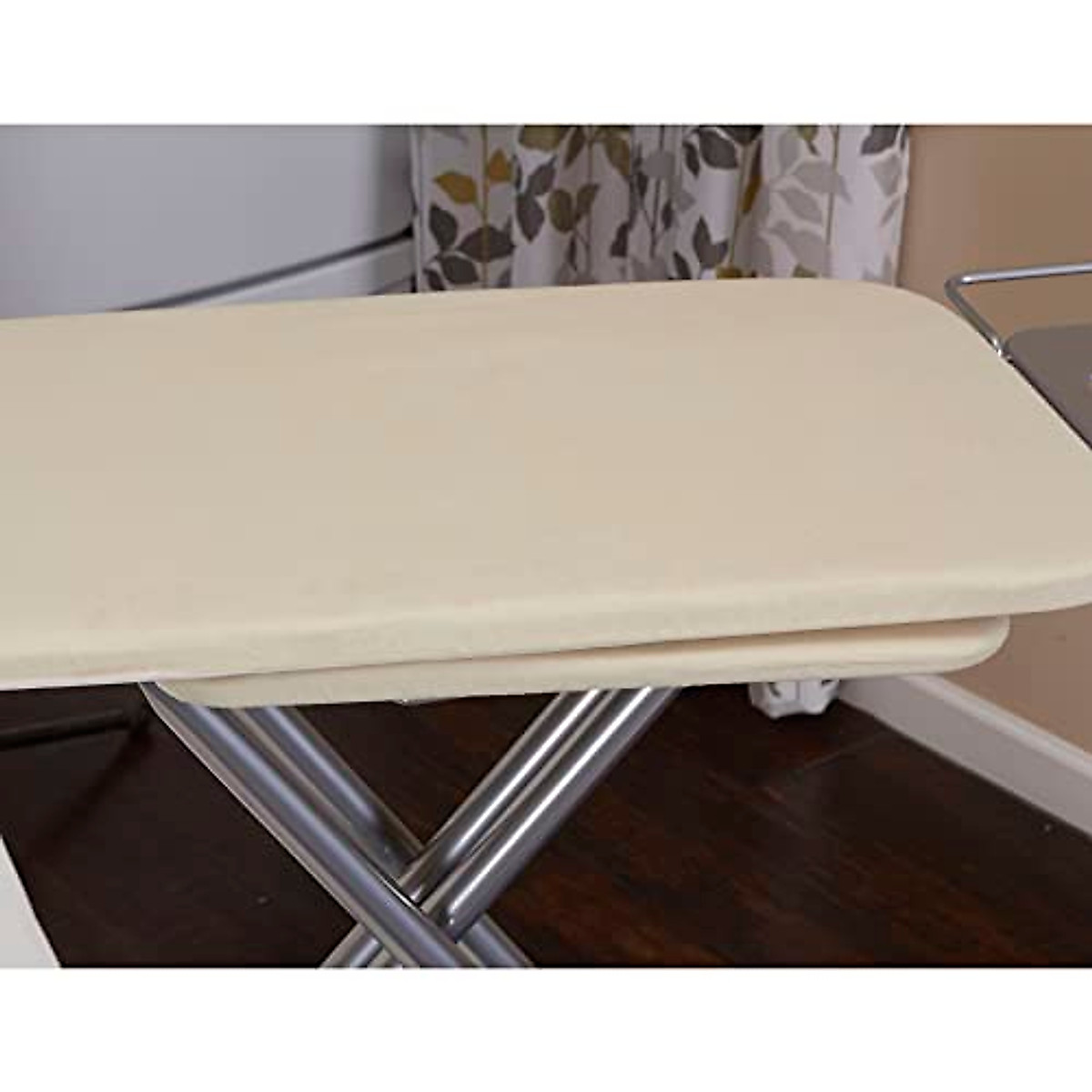 Household Essentials Wide Mega Ironing Board 4-Leg, Steel Top Pressing Station, Heat-Resistant Fiber Pad and Cotton Cover, Silver Frame