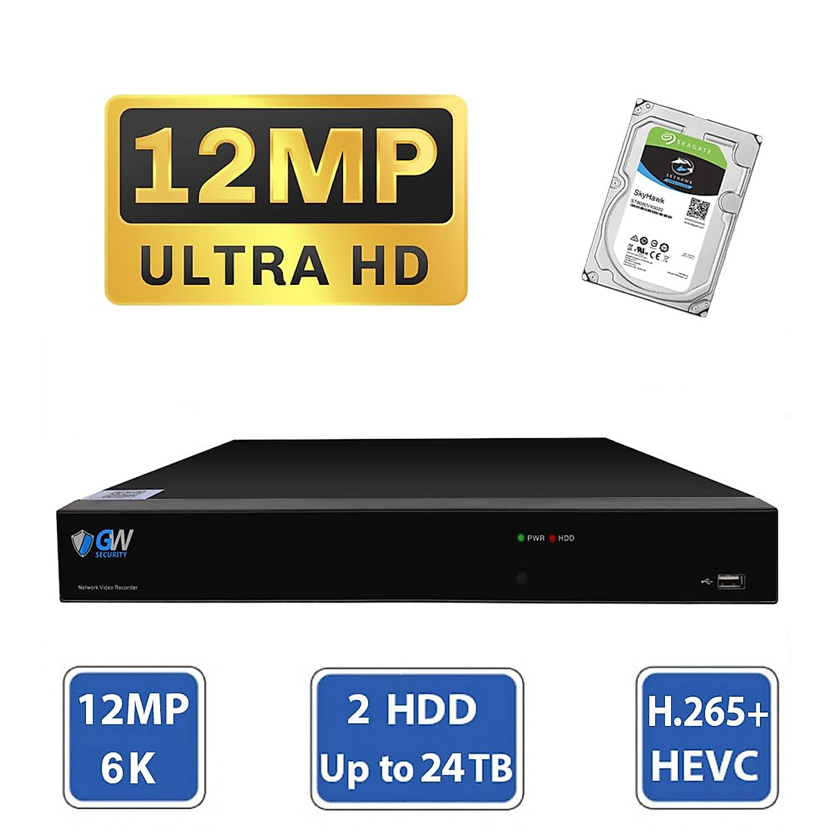 GW Security 32 Channel 4K NVR 8MP AI Human & Vehicle Detection Security Camera System with 32 UHD 4K 2160P Microphone PoE Outdoor/Indoor Weatherproof IP Security Bullet Cameras (White)