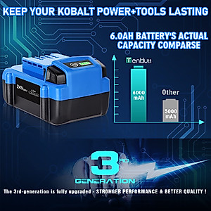 TenHutt 【Upgrade】 2Pack 6.0Ah Replace Battery for Kobalt 24V Battery MAX 6.0Ah KB624-03 KB524-03 KB424-03 KB224-03 0673802 Cordless Tools Lithium Ion Battery[Can't FIT Snow Joe &Sun Joe &Chain Saw]