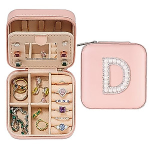Parima Mothers Day Gifts for Mom - Travel Jewelry Case | Travel Essentials Travel Jewelry Box | Travel Jewelry Organizer | Earring Organizer Ring | Travel Gifts for Women - Letter D, Pink