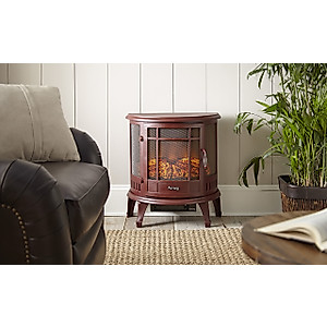 e-Flame USA Regal Freestanding Electric Fireplace Stove - 3-D Log and Fire Effect (Red)