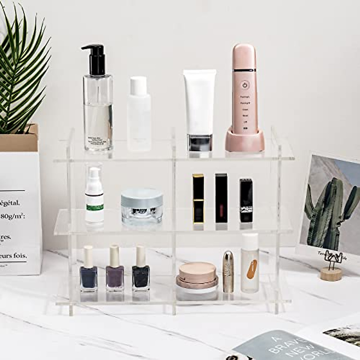 Sumerflos 3-Tier Acrylic Tabletop Display Shelf, Modern Clear Display Stand, Sturdy Storage Shelves for Toy, Makeup, Perfume, Spice