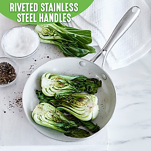 GreenLife Tri-Ply Stainless Steel Healthy Ceramic Nonstick, 8" Frying Pan Skillet, PFAS-Free, Multi Clad, Induction, Dishwasher Safe, Oven Safe, Silver