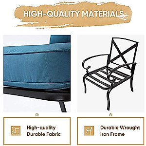 Skiway 2-Piece Outdoor Metal Steel Frame Furniture Set, Patio Bistro Dining Chair, All-Weather Bistro Conversation Seating Chairs with Peacock Blue Cushions