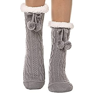 Fuzzy Socks for Women Slipper Fluffy Cozy Cabin Winter Warm Soft Fleece Comfy Thick Christmas Socks Grips Non Slip Stocking Stuffers for Women White Elephant Valentines Mothers Day Gifts for Mom Grey
