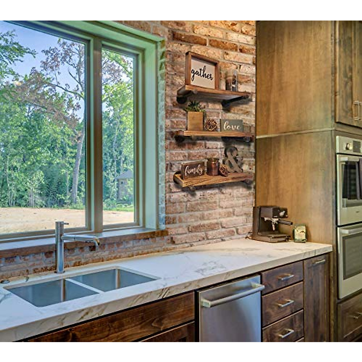 Ty Creations Floating Shelves with Industrial Pipe Brackets Home, Set of 3, Rustic Wall Mounted Wood Shelving Storage Home Decor for Bathroom, Kitchen, Bedroom, Living Room, Office