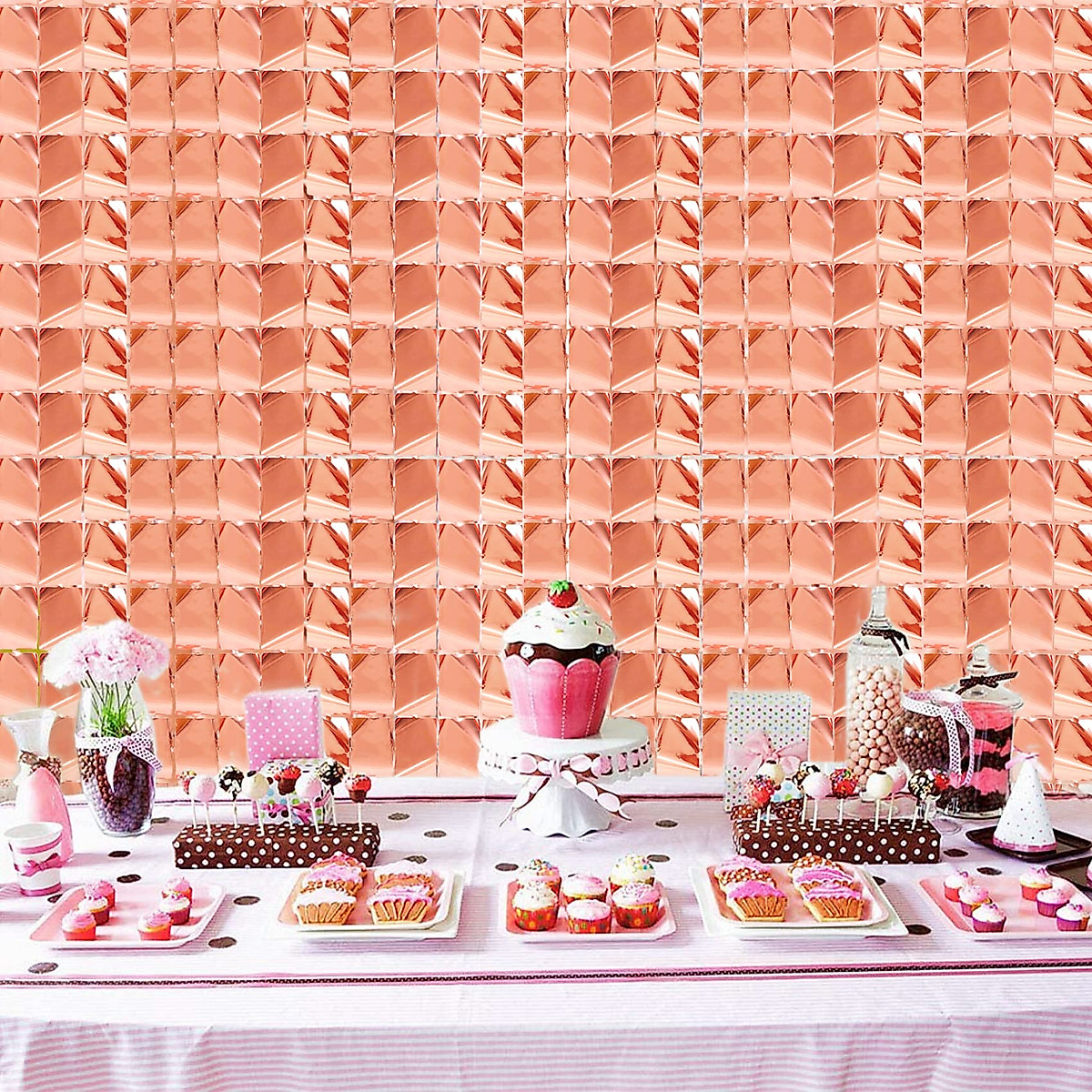 2 Packs 3.3x6.6 Feet Foil Fringe Curtains, UNIIDECO Metallic Rose Gold Birthday Square Sequin Tinsel Photobooth Photo Backdrop, Bridal Wedding Engagement Bachelorette Party Decorations Streamers