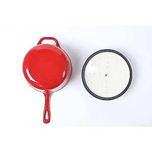 HAWOK Enameled Cast Iron Saucepan, 2QT Saucepan with Lid and Long Handle, Red