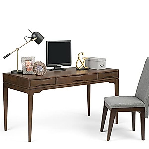 SIMPLIHOME Harper SOLID WOOD Mid Century Modern 60 inch Wide Home Office Desk, Writing Table, Study Table Furniture in Walnut Brown with 2 Drawers