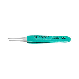 Excelta Stainless Steel Tweezers, 5.25" Straight Tapered Flat Point, Anti-Static Cushioned Grip for SMD, Electronics & Lab Use, Professional