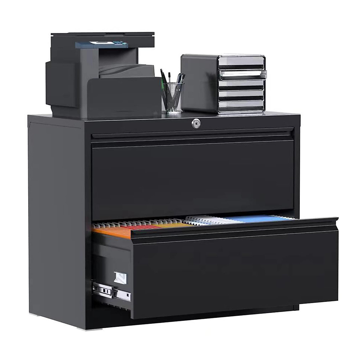 Aobabo Metal 2 Drawer Lateral File Cabinet with Lock,Large Deep Drawer with Adjustable File Bars for Office,Home,35.43 Inches Wide for Letter/Legal Size Drawer,Black,Assembly Required, (GM-DBKX-2DB2)