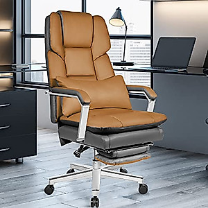 SeekFancy Reclining Office Chair with Footrest O203, Big and Tall Office Chair 500lbs Wide Seat with 170° Backrest, High Back Large Executive Office Chair Lumbar Support，Brown Leather Managerial Chair