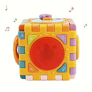 WISHTIME Baby Activity Cube, Baby Stack Toys with Shape Color, Musical Toys Interactive Educational Activity with Drum, Gift Toys for Infants Toddlers Kids Boys Girls