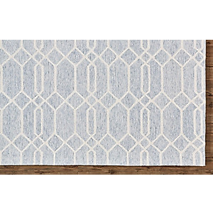 8' X 10' Blue And Ivory Wool Geometric Tufted Handmade Stain Resistant Area Rug
