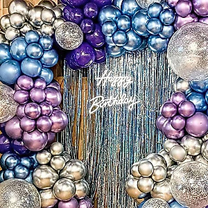PartyWoo Blue and Silver Balloon Garland Kit 100 pcs and 6 pcs Disco Silver Foil Balloons