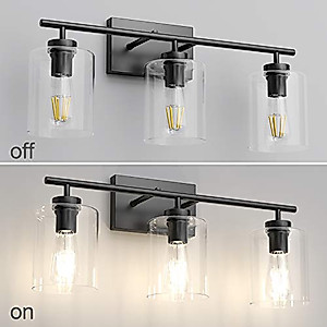 Aipsun 3 Lights Black Vanity Light Fixtures Over Mirror with Clear Glass Shades Industrial Wall Light Fixture for Bathroom(Exclude Bulb)