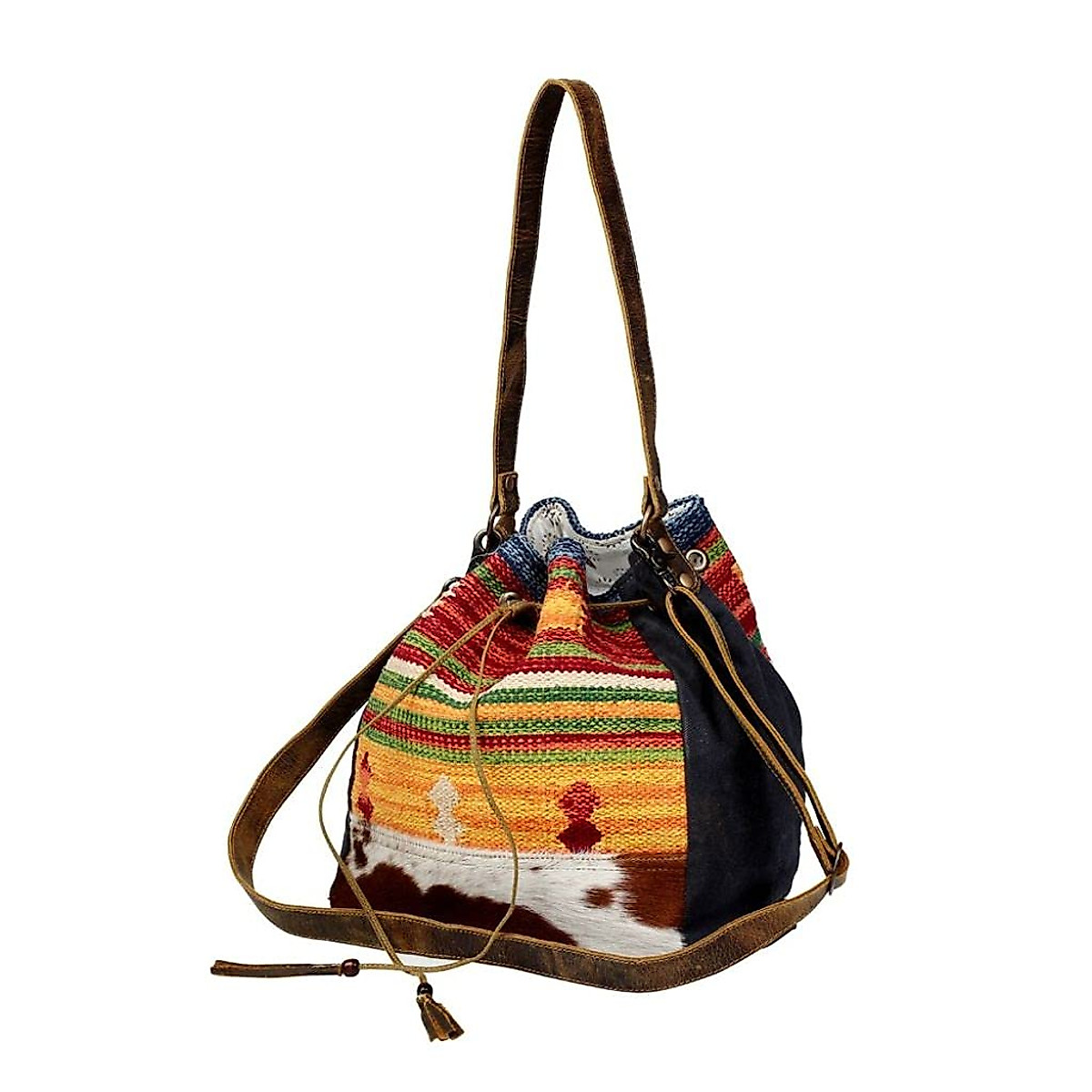 Myra Bag Quick-Witted Bucket Bag Upcycled Cotton & Hair Leather S-3064