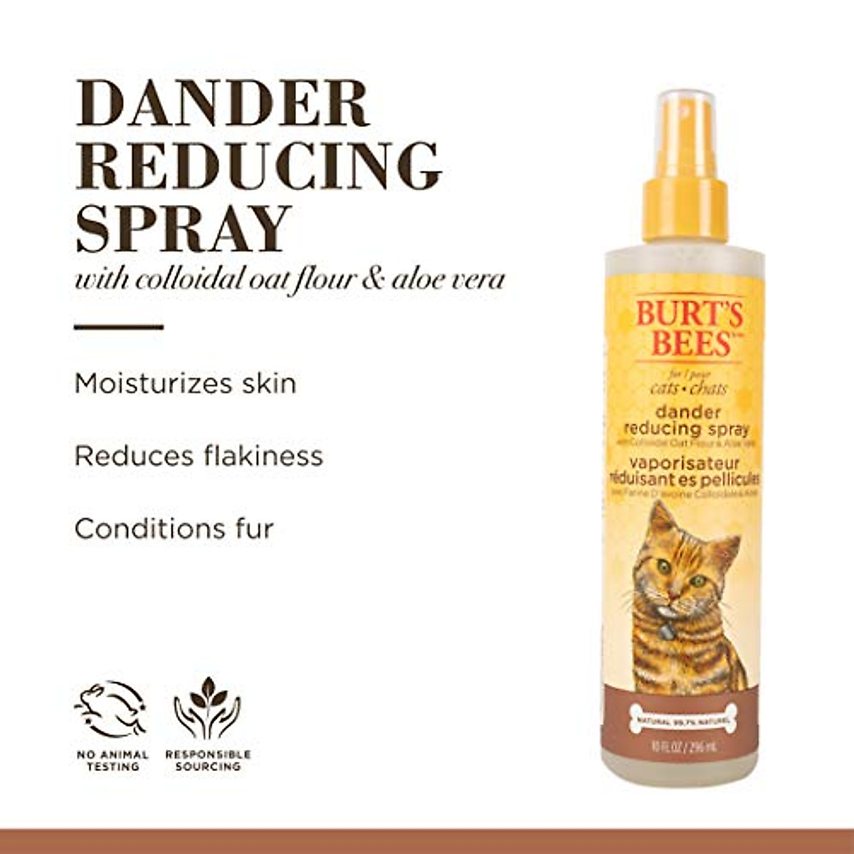 Burt's Bees for Cats Natural Dander Reducing Spray with Soothing Colloidal Oat Flour & Aloe Vera | Cruelty Free, Sulfate & Paraben Free, pH Balanced for Cats - Made in USA, 10 oz Bottle