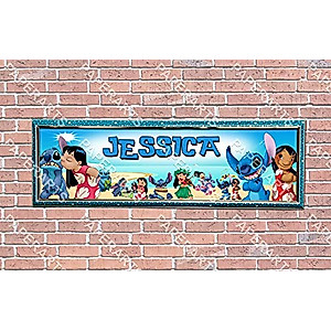Lilo and Stitch - Personalized Birthday Name Poster with Custom Name On it, Border Mat and Frame Options
