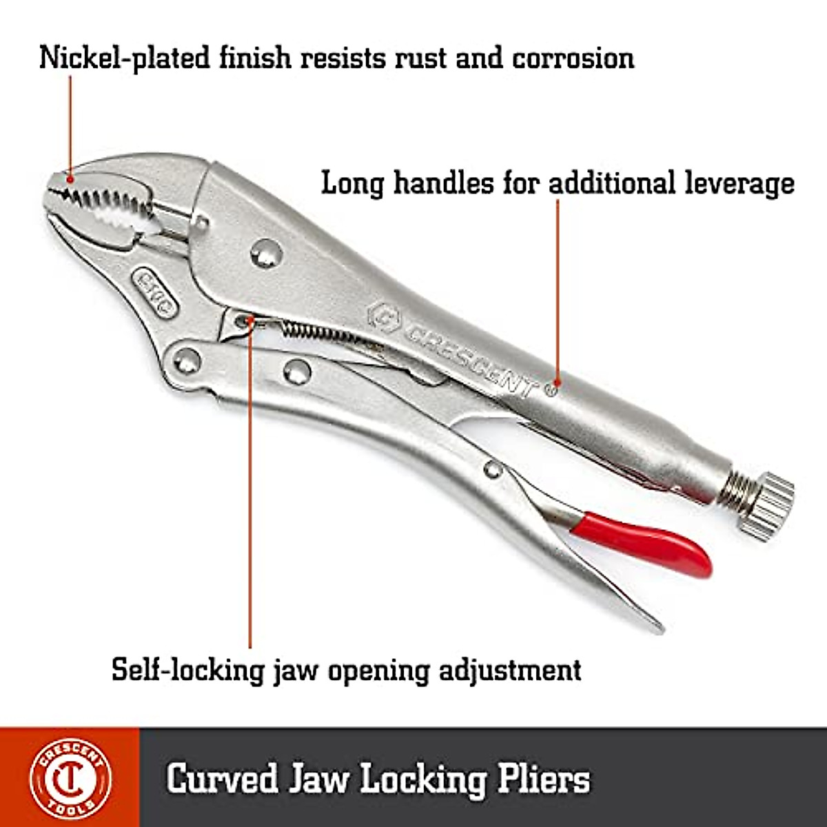Crescent 5 Piece 5 Inch, 7 Inch & 10 Inch Curved Jaw & 6 Inch & 9 Inch Long Nose Locking Pliers with Wire Cutter - CLP5SETN