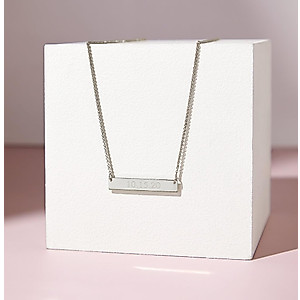 Women's Custom Engraved Sterling Silver Date Necklace - Personalized Necklace for Her - Gift for Wife - Couples Necklace - Wedding Date Necklace - Name Bar Necklace - Gifts for Mom