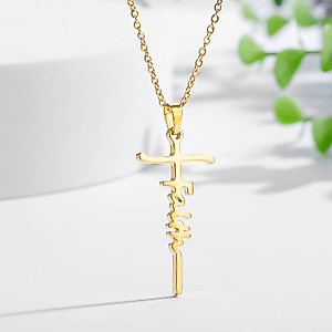 sovesi Faith Cross Necklace for Women 14K Gold Plated Cross Pendant Hope Necklaces Religious Jewelry Gift for Women Gold Faith