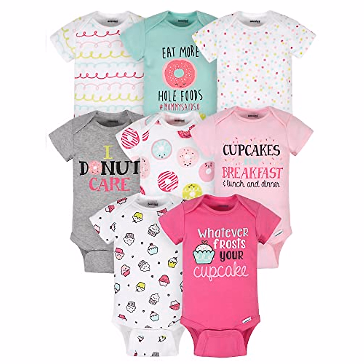 Onesies Brand baby girls 8-pack Short Sleeve Mix & Match Bodysuits and Toddler T Shirt Set, Pink Sweet Treats, 0-3 Months US