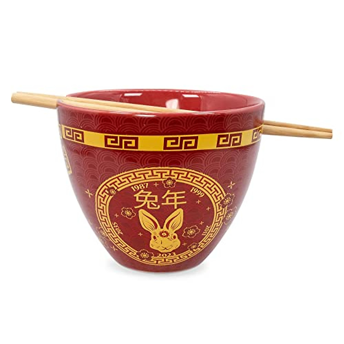 Boom Trendz Year Of The Rabbit Chinese Zodiac Ceramic Dinnerware Set Includes 16 Ounce Ramen Noodle Bowl and Red One Size