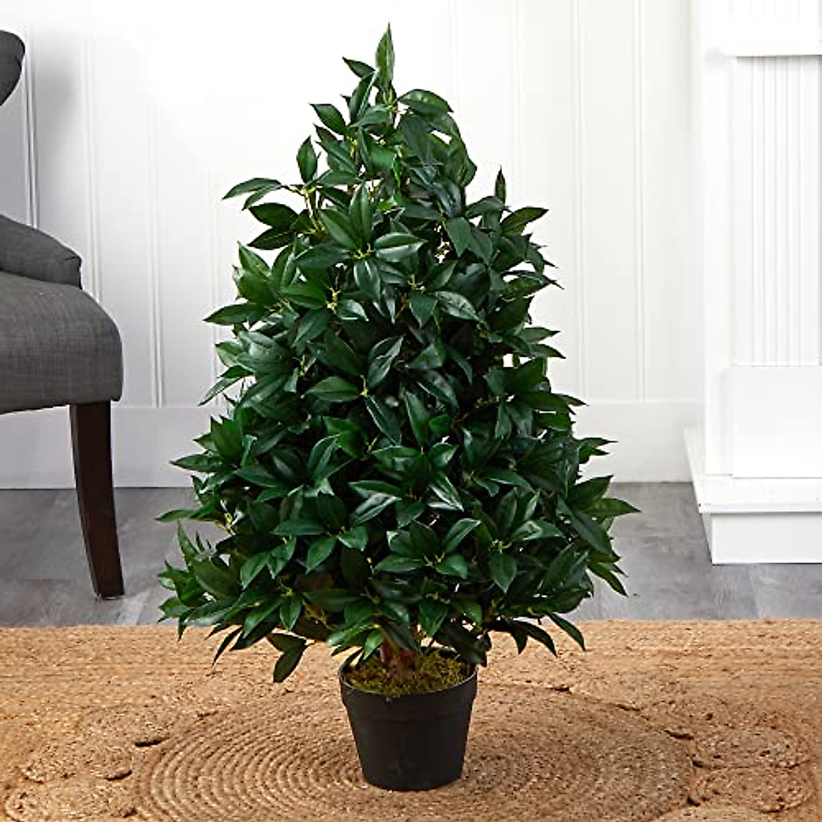 Nearly Natural 3-Ft. Bay Leaf Artificial Topiary UV Resistant (Indoor/Outdoor) Silk Trees, Green