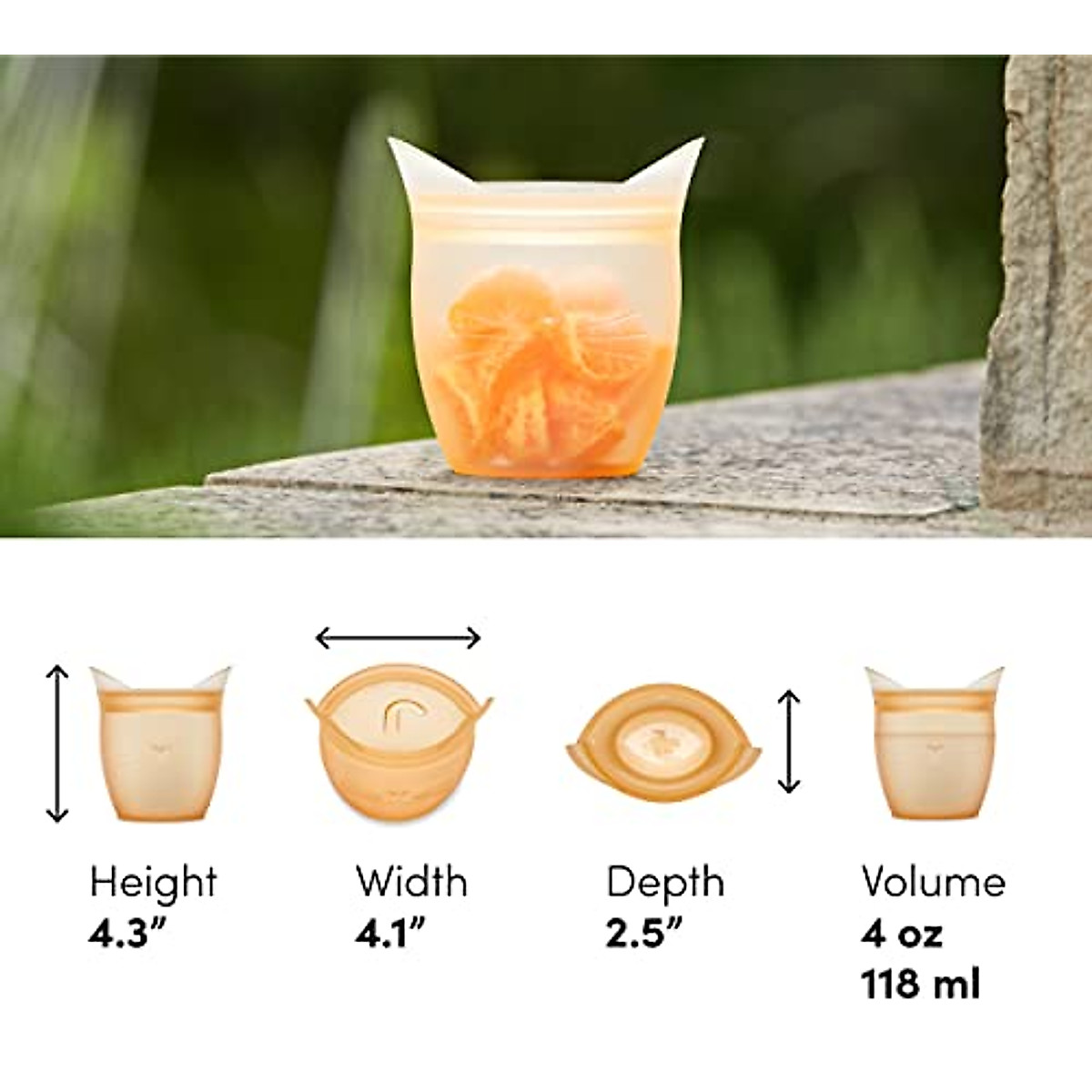 Zip Top Reusable 100% Silicone Baby + Kid Snack Containers- The only containers that stand up, stay open and zip shut! No Lids! Made in the USA - Orange Cat