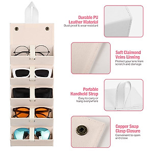 MoKo Sunglasses Organizer with 5 Slots, Foldable Travel Glasses Storage Case Holder Eyewear Display Box, White