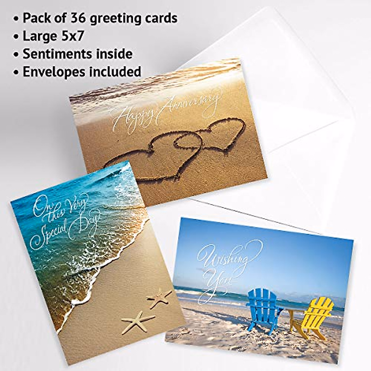 Wedding and Anniversary Greeting Cards Value Pack - Set of 20 (10 designs), Large 5" x 7" Anniversary Cards with Sentiments Inside, White Envelopes