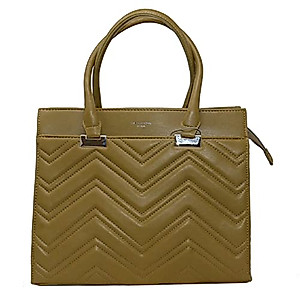DAVID JONES Paris Women Fashion Chevron Design Satchel Handbag Work Travel Tote Bag with Crossbody (Khaki)