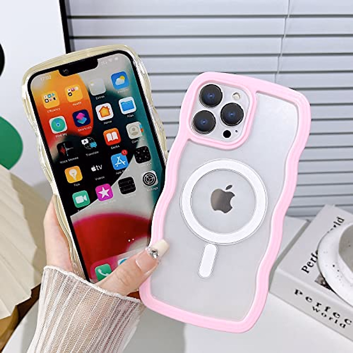 Yeddabox Compatible for iPhone 14 Pro Max Case with Magsafe, Wave Magnetic Phone Case Cute Water Ripple Candy Colors Frame Shockproof for iPhone 14 Pro Max Phone Case for Women 6.7 Inch - Pink