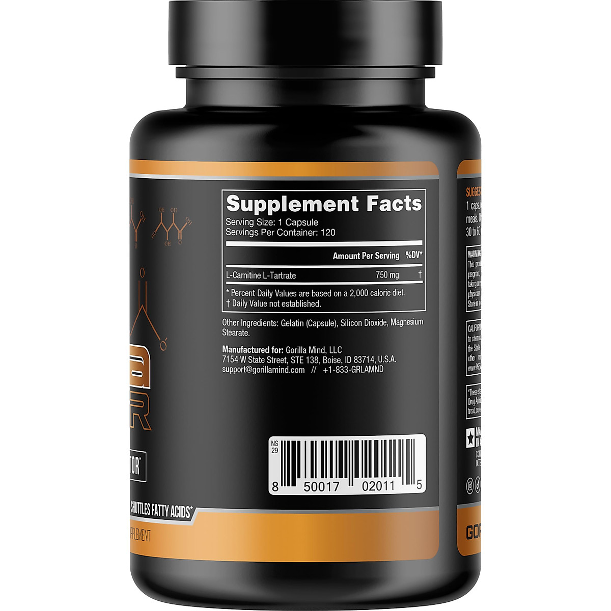 Gorilla Mode AR Carnitine 750mg Capsules – Androgen Receptor Upregulator/Boosts Cellular Energy, Upregulates Androgen Receptor Density/Shuttles Fatty Acids (120 Capsules)