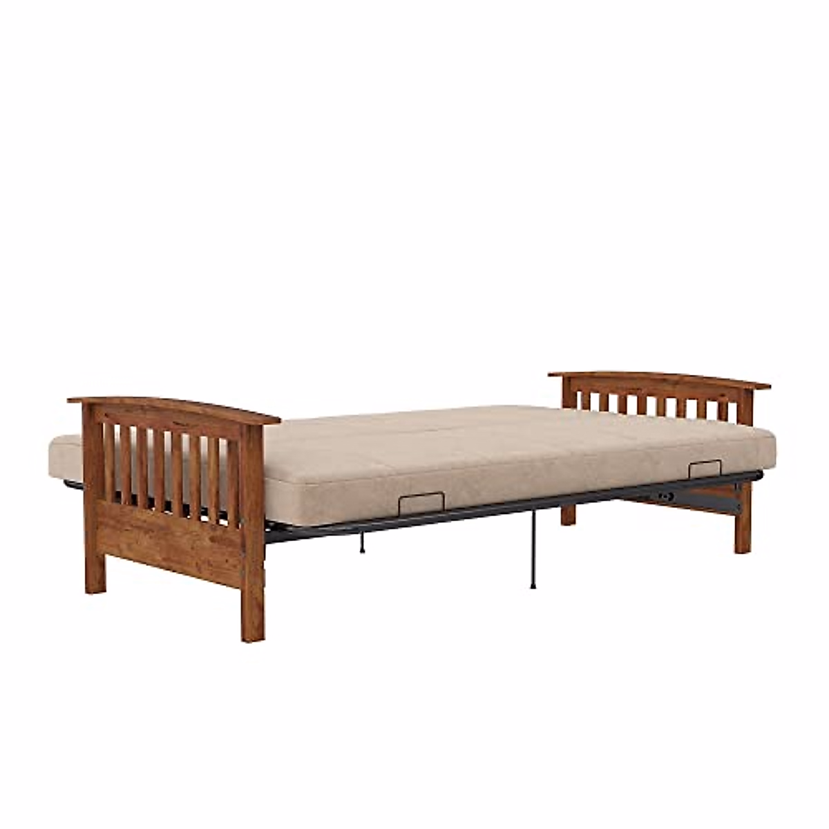 DHP Brixen Cherry Wood Arm Metal Futon Frame with 6-Inch Mattress, Full, Tan