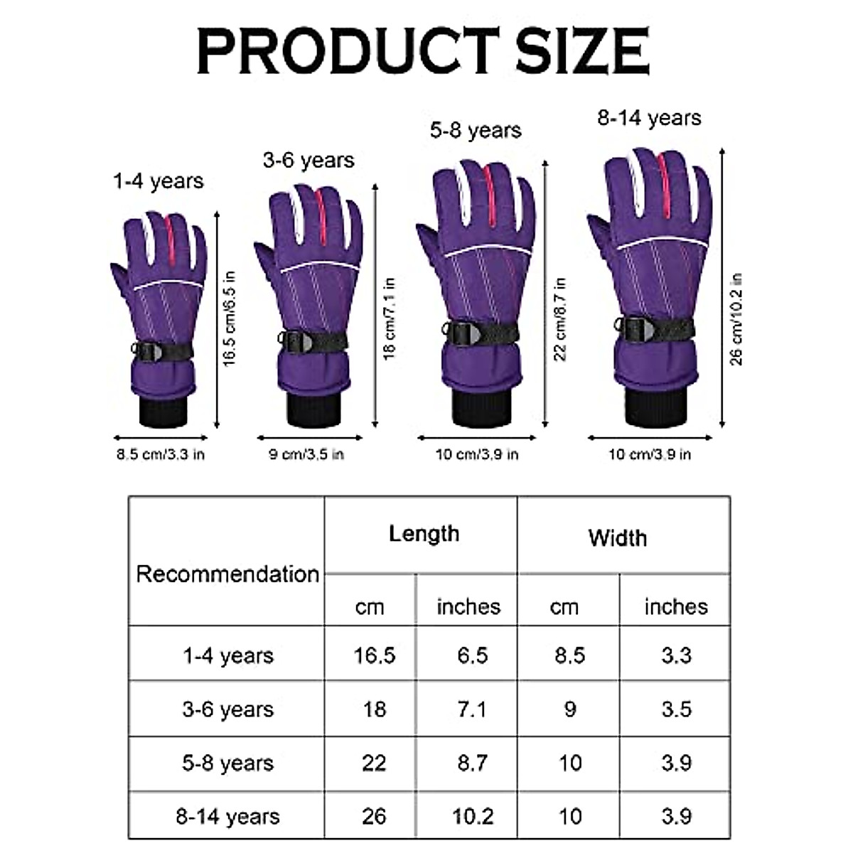 2 Pairs Kids Mittens Children Winter Snow Waterproof Thick Warm Windproof Gloves for Girls Boys (Purple and Pink Stripe Style,3-6 Years)