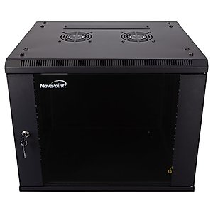 NavePoint 9U Server Cabinet Wall Mount Rack Enclosure Includes 2 Fans, Locking Glass Door, Removable Side Panels – 9U Network Cabinet 17.7” Deep, 19 Inch Server Rack for IT and A/V Equipment