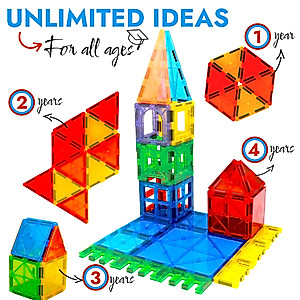 Smart Uses 100pc Magnetic Tiles for Kids Ages 4-8, Educational 3D Magnetic Building Blocks for Kids and Toddlers 1-3, Magnetic Toys with Different Shapes, Colors for Creativity and Imagination.