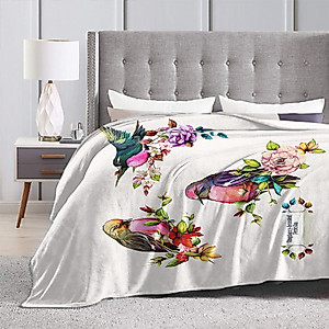 Throw Blanket 30x40 Inch,Bird On Raspberry Branch Leaf Flannel Soft Cozy Fluffy Throw Blankets and Warm Throws for Adults in Couch Sofa Bed 40x30 Inch