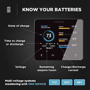 Simarine Pico Blue Battery Monitor System Set, Multi-Voltage, Lead Acid & Lithium Battery Compatible, Tank Monitoring, Shunt 500 A (Bezel, Silver S)