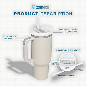 Insulated 40 oz Tumbler with Handle and Straw - Double-Walled Stainless Steel, BPA-Free, Excellent Temperature Retention, Leak-Proof Design