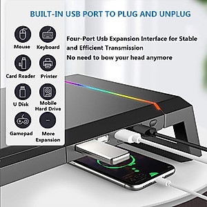 AWYLL Monitor Stand Riser, Foldable Monitor Stand with Drawer Storage, RGB Computer Desktop Organizer Stand 4USB 3.0 Hub for Up to 27 Inch Computer Screens, iMac, Laptop, Printer
