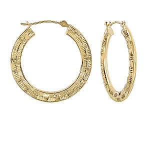 14k Yellow Gold Diamond-cut Round Flat Hoop Earrings (25mm (1 inch))…