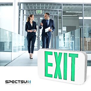 SPECTSUN 1PACK LED Exit Sign with Battery Backup, Green Exit Light,Hardwired Exit Sign, 120V/277V Exit Sign with Arrow,UL Exit Sign Lighting, Commercial Egress Light,2 sided Fire Exit Sign Plastic