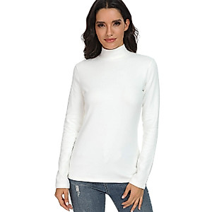 HieasyFit Women's Cotton Mock Turtleneck Basic Thermal Top White X-Large