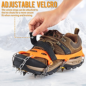 Gelindo Crampons Ice Cleats Traction, 19 Spikes Stainless Steel for Snow Shoes Boots, Safe Protection for Hiking, Walking, Climbing, Jogging, Mountaineering on Snow Muddy Road Anti-Slip